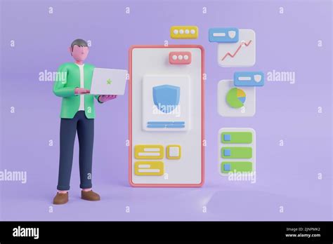 Mobile Data Security Concept 3d Render Illustration Mobile Security App On Smartphone Screen