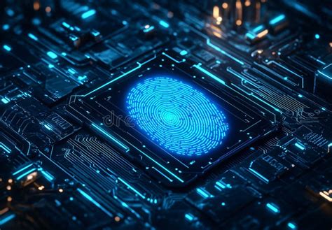 Cybersecurity Fingerprint Biometric Tech Circuit High Quality Image Stock Illustration