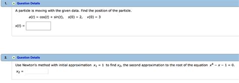 solved 1 question details a particle is moving with the