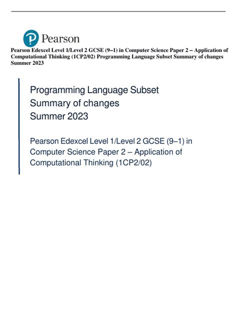 Pearson Edexcel Level 1 Level 2 GCSE 91 In Computer Science Paper 2