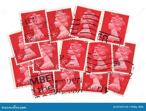 Vintage Red Postage Stamps From Great Britain Editorial Photography