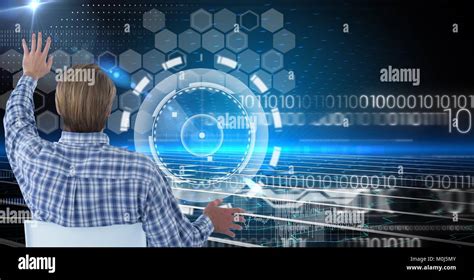Man Touching Digit Interface Stock Photo Alamy