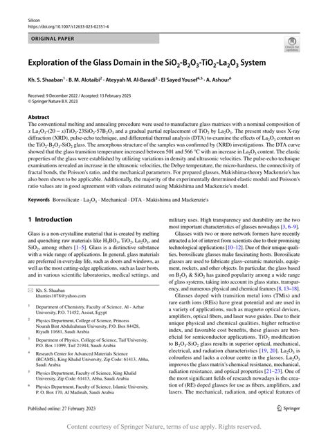 Exploration Of The Glass Domain In The Sio2 B2o3 Tio2 La2o3 System Request Pdf