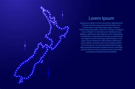 배너 포스터 인사장 벡터 일러스트 레이 션의 윤곽선에 빛나는 블루 스타 공간에서에서 뉴질랜드를 매핑하십시오 0명에 대한 스톡 벡터 아트 및 기타 이미지 Istock