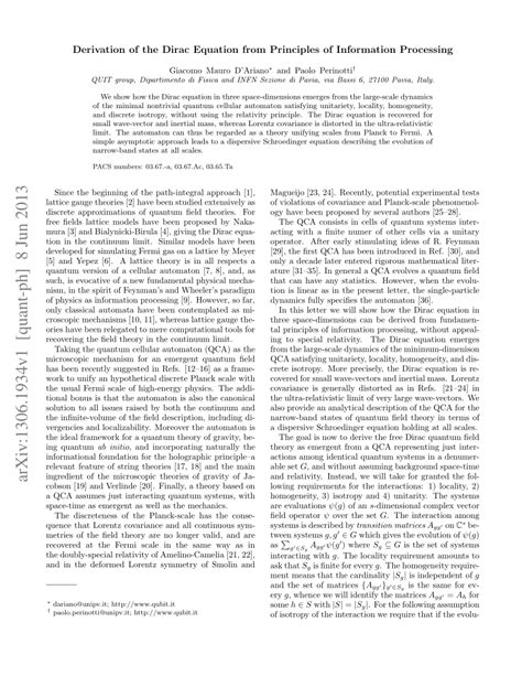 Pdf Derivation Of The Dirac Equation From Principles Of Information