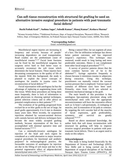 Pdf Can Soft Tissue Reconstruction With Structural Fat · Pdf