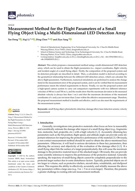 Pdf Measurement Method For The Flight Parameters Of A Small Flying Object Using A Multi