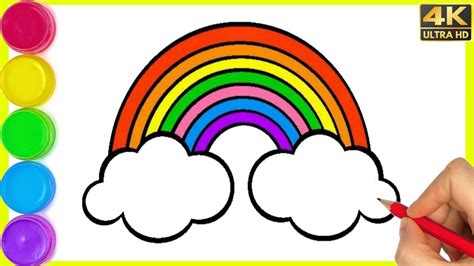 How To Draw A Rainbow And Clouds Easy With Colouring Rainbow Drawing
