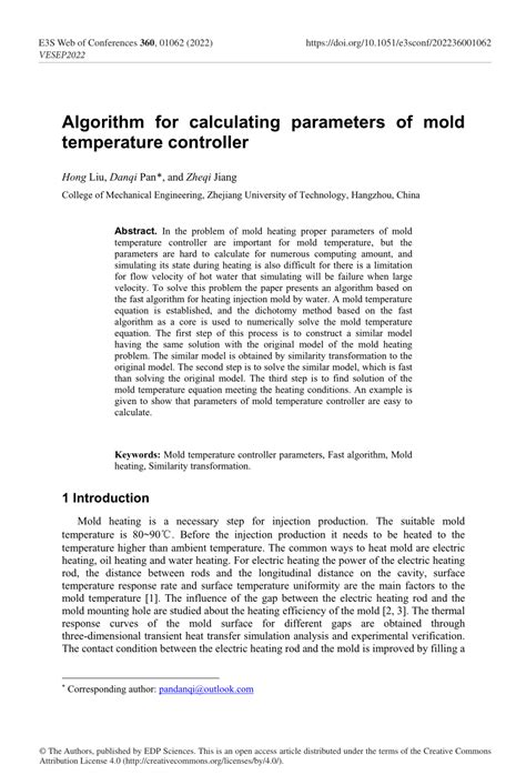 Pdf Algorithm For Calculating Parameters Of Mold Temperature Controller