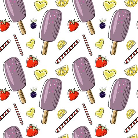 Premium Vector Sweet Dessert Seamless Pattern Drawn Doodle Ice Cream