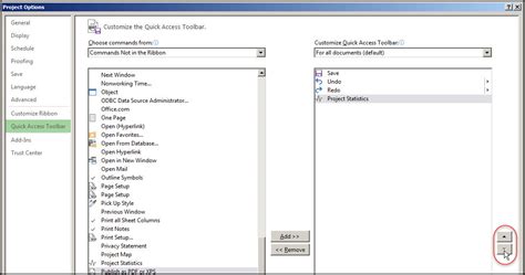 Microsoft Project Quick Access Toolbar