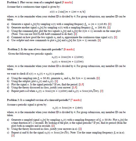 Solved Problem 1 Plot Versus Stem Of A Sampled Signal 5