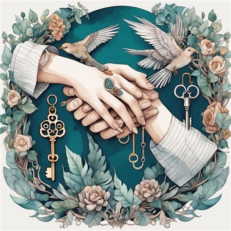 Premium Photo Depict Hands Interlocking With One Another Holding Keys Sticker 2d Cute Fantasy