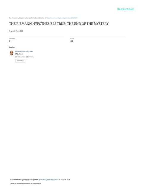 Proof Rh Conjecture Benhadjsalem Amcv1 Pdf Number Theory Special Functions