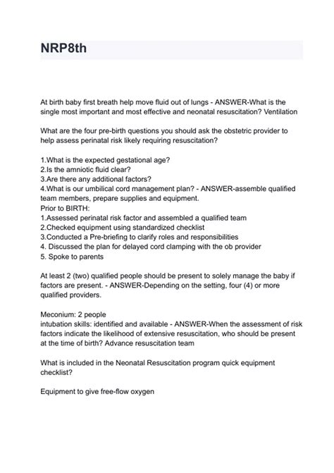 NRP 2024 Questions With Correct Answers Stuvia US