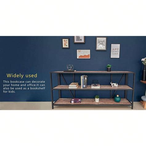 Industrial Bookshelf 3 Shelf Bookcase Rustic Farmhouse Book Shelves Solid Wood Three Tier Open