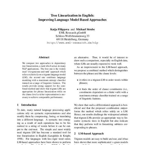 Tree Linearization In English Improving Language Model Based Approaches Acl Anthology
