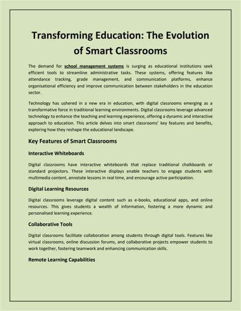 Transforming Education The Evolution Of Smart Classrooms Pdf