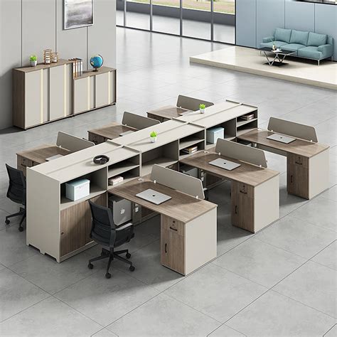 3 Person Office Cubicle Workstation With Cabinet Customizable Desk