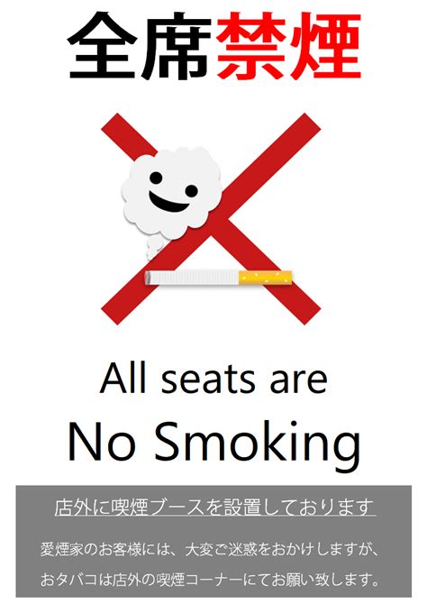 飲食店の店内トイレ内に使える禁煙のお願い張り紙Excelwordpdf 無料ダウンロードかわいい雛形テンプレート素材