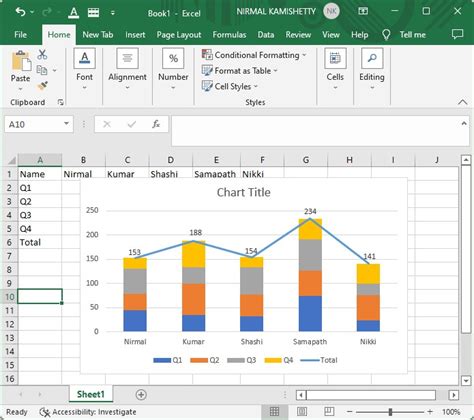 Excel 为堆积柱状图中添加总标签 极客教程