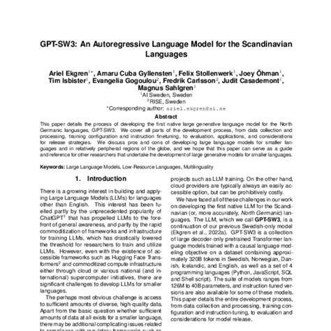 Gpt Sw3 An Autoregressive Language Model For The Scandinavian Languages Acl Anthology