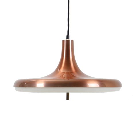 Big Danish Copper Coloured Pendant Lamp With Plexiglass Diffusor Screen