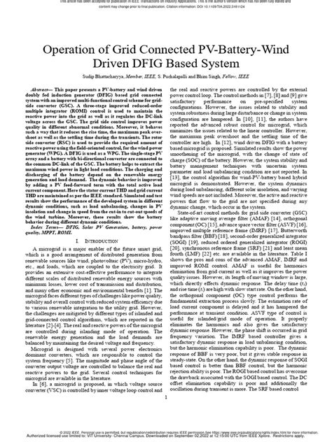 Operation Of Grid Connected Pv Battery Wind Driven Dfig Based System Pdf Distributed