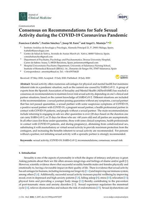 PDF Consensus On Recommendations For Safe Sexual Activity During The COVID Coronavirus Pandemic