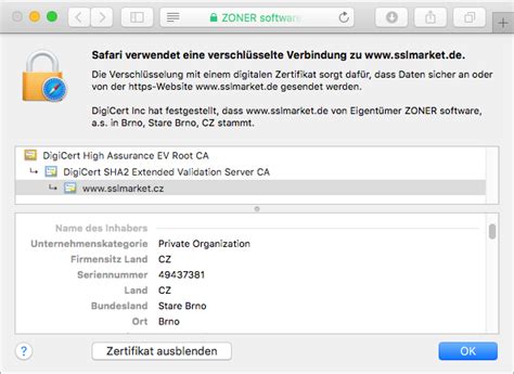 DigiCert Extended Validation SSL Zertifikat Firmenname Im Browser