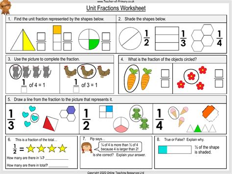 Year 2 Introducing Unit Fractions Maths Activity Sheets Worksheets Library