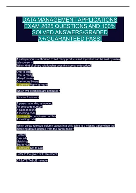 Data Management Applications Exam 2025 100 Verified Questions