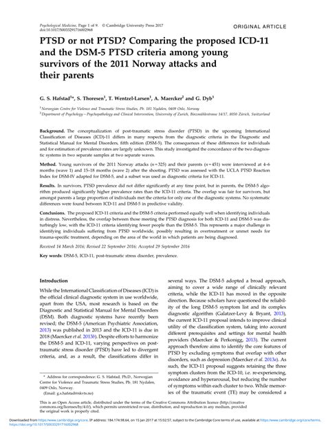 Pdf Ptsd Or Not Ptsd Comparing The Proposed Icd 11 And The Dsm 5 Ptsd Criteria Among Young