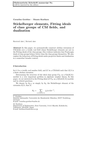 Pdf Stickelberger Elements Fitting Ideals Of Class Groups Of Cm Fields And Dualisation