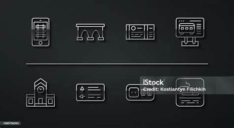 세트 라인 온라인으로 기차 티켓 구매 기차역 티켓을 구입하는 매표소 전기 콘센트 도로 교통 표지판 다리 흡연 구역 및 기차 아이콘 벡터 거리에 대한 스톡 벡터 아트 및 기타
