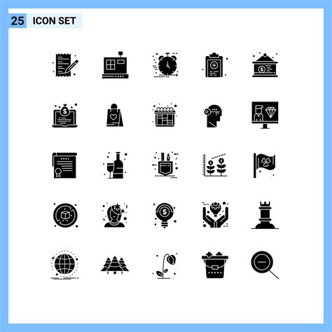 Universal Icon Symbols Group Of 25 Modern Solid Glyphs Of Currency Test Agile Medicine Clipboard