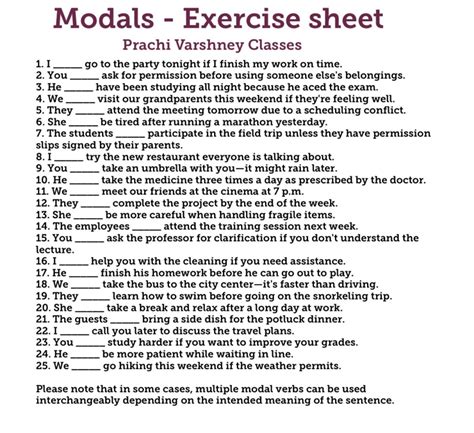 Modals Exercise Sheet Prachi Varshney