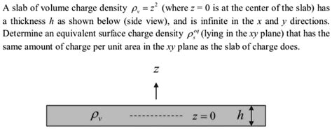 Solved A Slab Of Volume Charge Density Ï Z 2 Where Z 0 Is At The Center Of The Slab Has A