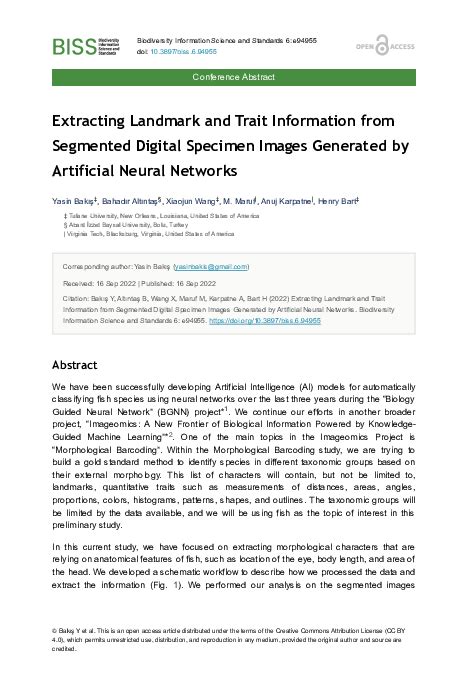 Pdf Extracting Landmark And Trait Information From Segmented Digital Specimen Images Generated