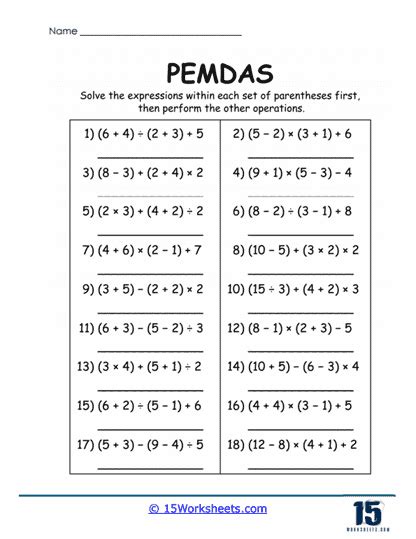 Pemdas Worksheets 15