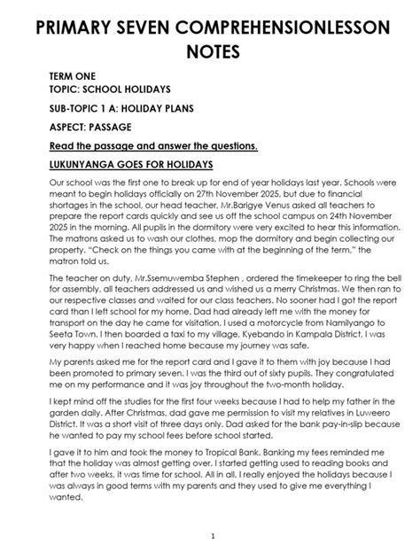 Tekart P 7 Comprehension Notes 2025 Pdf