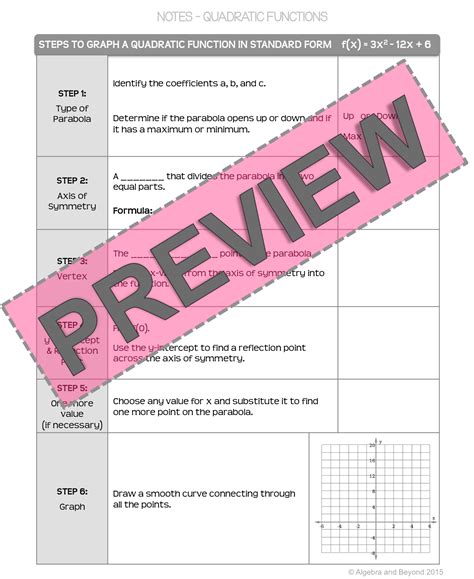 Quadratic Functions Standard Form Lesson Warm Up Guided Notes H