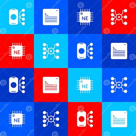 Set Neural Network Web Developer Programming Code Processor Cpu And Icon Vector Stock Vector