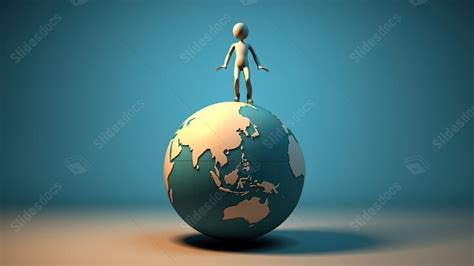 Equilibrium Achieved 3d Character On The Globe Powerpoint Background