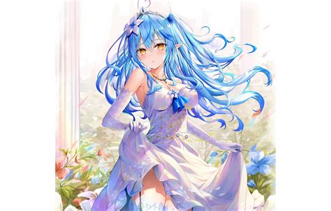 Wallpaper Girl Sexy Cleavage Thighhighs Long Hair Dress Boobs