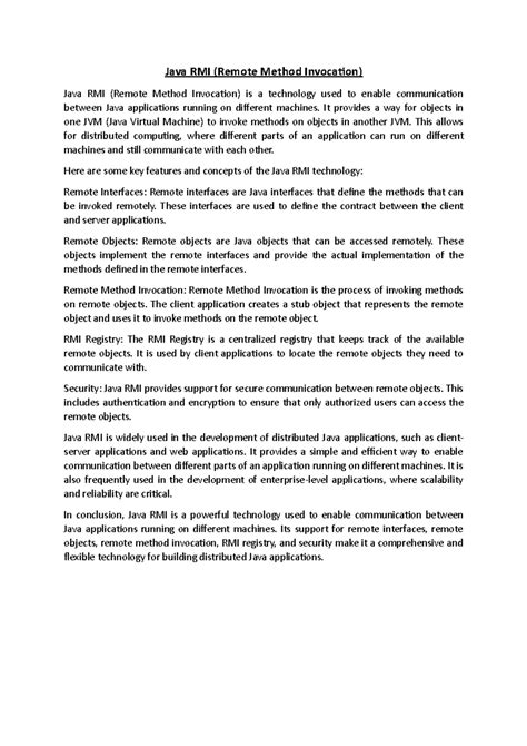 Java Rmi Remote Method Invocation It Provides A Way For Objects In One Jvm Java Virtual