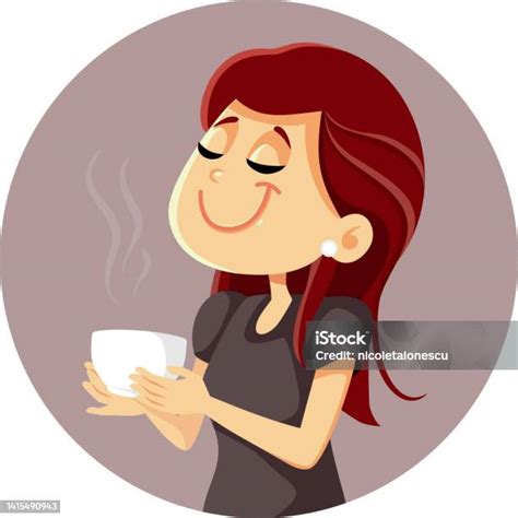 뜨거운 수프 벡터 만화 일러스트 레이 션의 그릇을 들고 행복한 여자 마시기에 대한 스톡 벡터 아트 및 기타 이미지 마시기 수프 한 명의 여자만 Istock