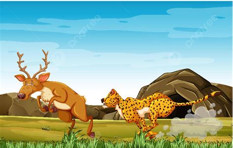 Cartoon Leopard Preying On Deer Amidst Forest Scenery Vector Feline Cartoon Leopard Preying On Deer Amidst Forest Scenery Vector Feline