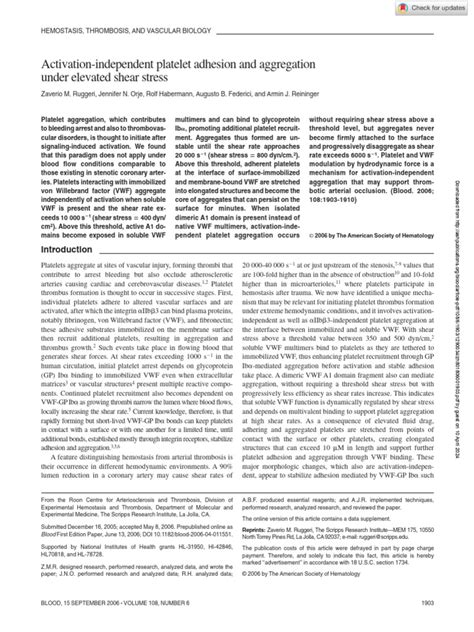Activation Independent Platelet Adhesion And Aggregation Pdf Platelet Shear Stress