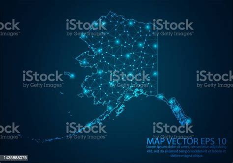 알래스카3d 메쉬 다각형 네트워크 라인 디자인 구체 점 및 구조의지도와 어두운 배경에 추상적 인 매쉬 선과 포인트 스케일 벡터 일러스트 레이 션 Eps 10 0명에 대한